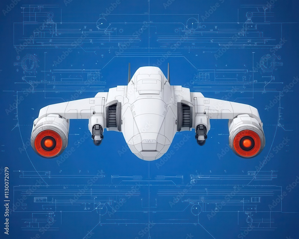Schematic of an asteroid mining drone, blueprint style, minimalist ...