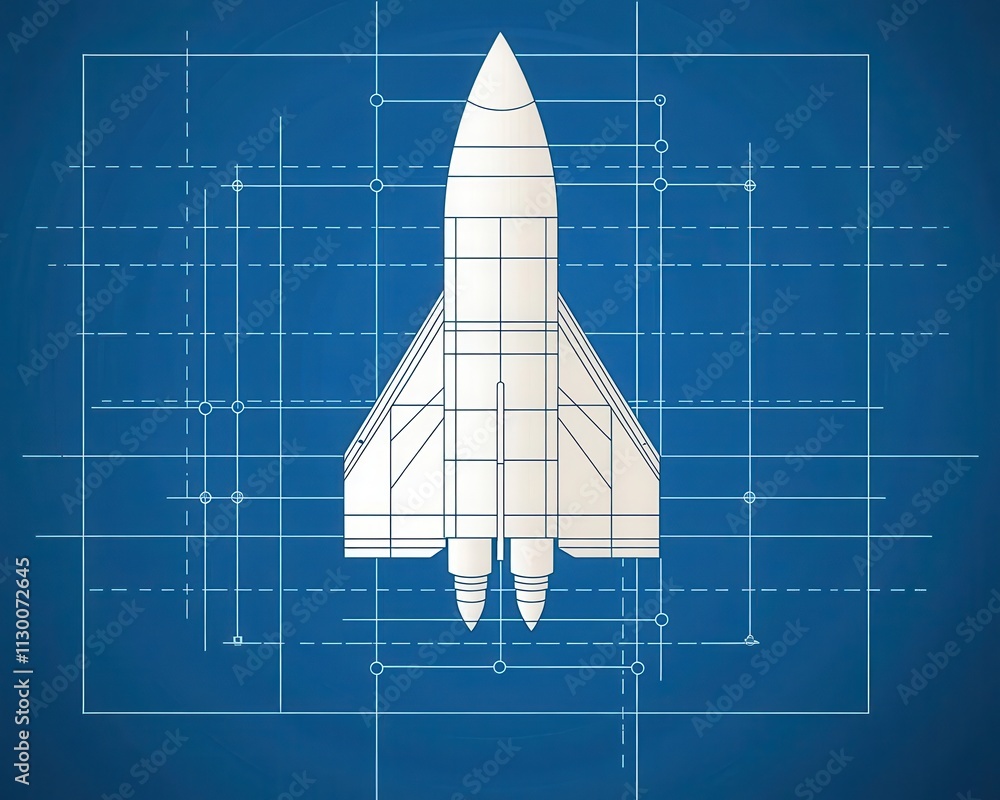 Conceptual aerospace reentry vehicle in blueprint style, geometric and ...