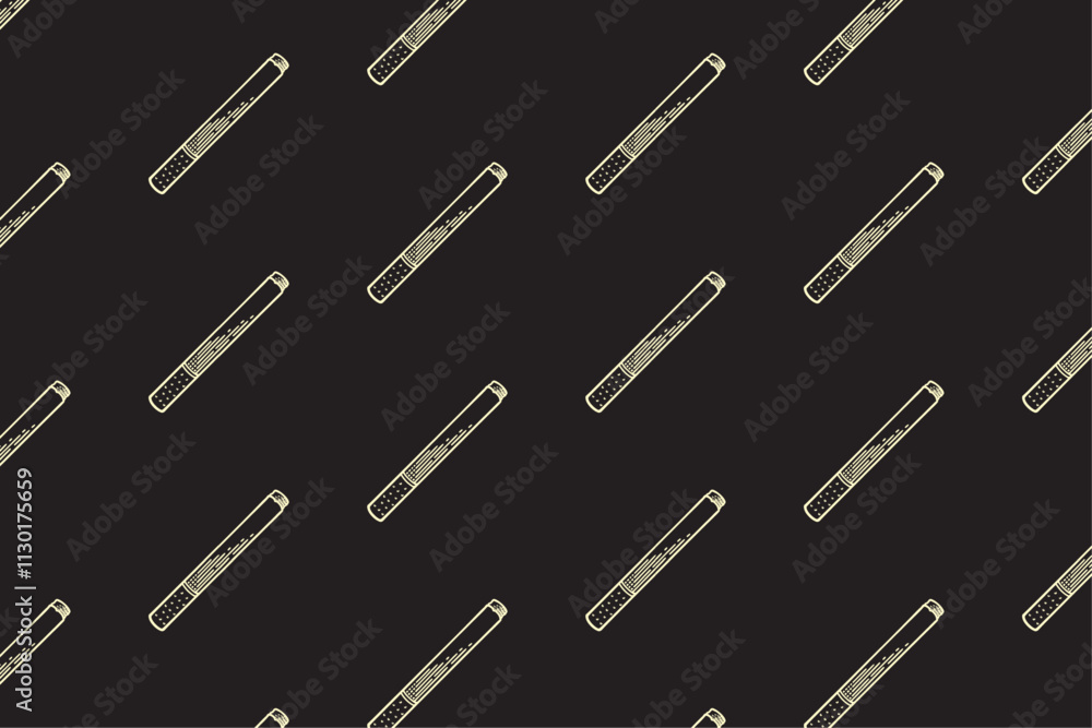 cigarette smoking retro doodle seamless pattern on black background for ...