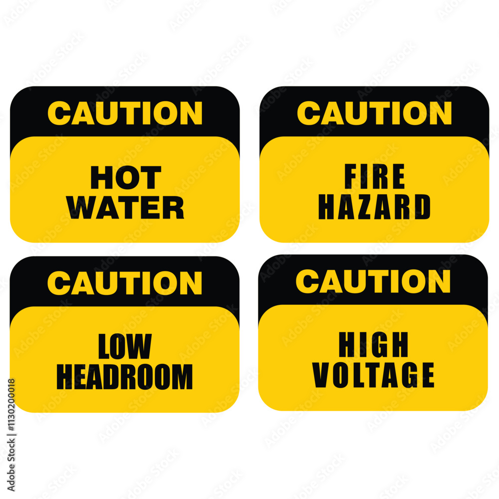 Caution hot water, caution fire hazard, caution low headroom, caution ...