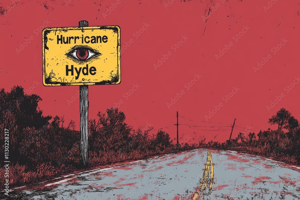 Vector art of yellow road sign with "Hurricane Hyde" text and hurricane ...