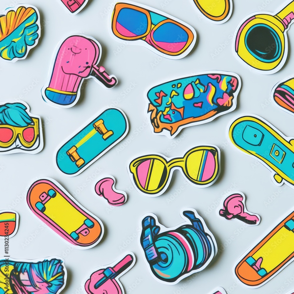 Groovy 90s Vibes: A vibrant pattern of colorful stickers showcasing the ...