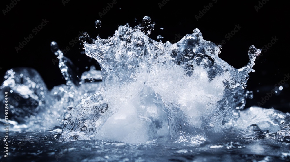 liquid burst photography, ice blue water stream, clean white isolation ...