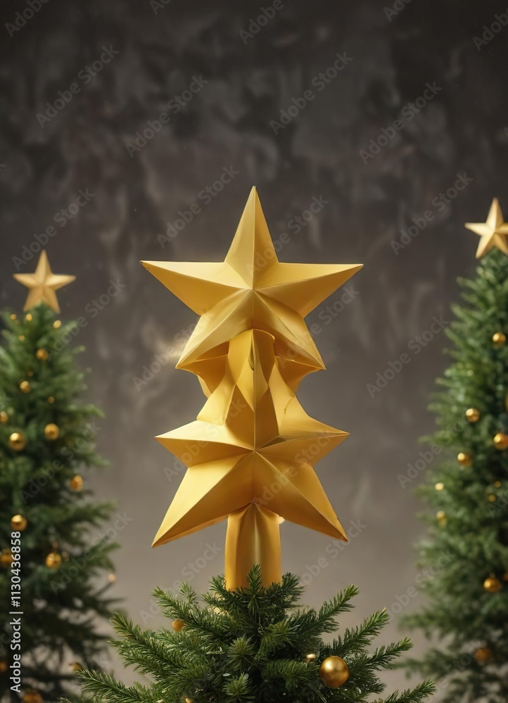 Golden star-shaped topper crowns a full and lush star-shaped Christmas ...
