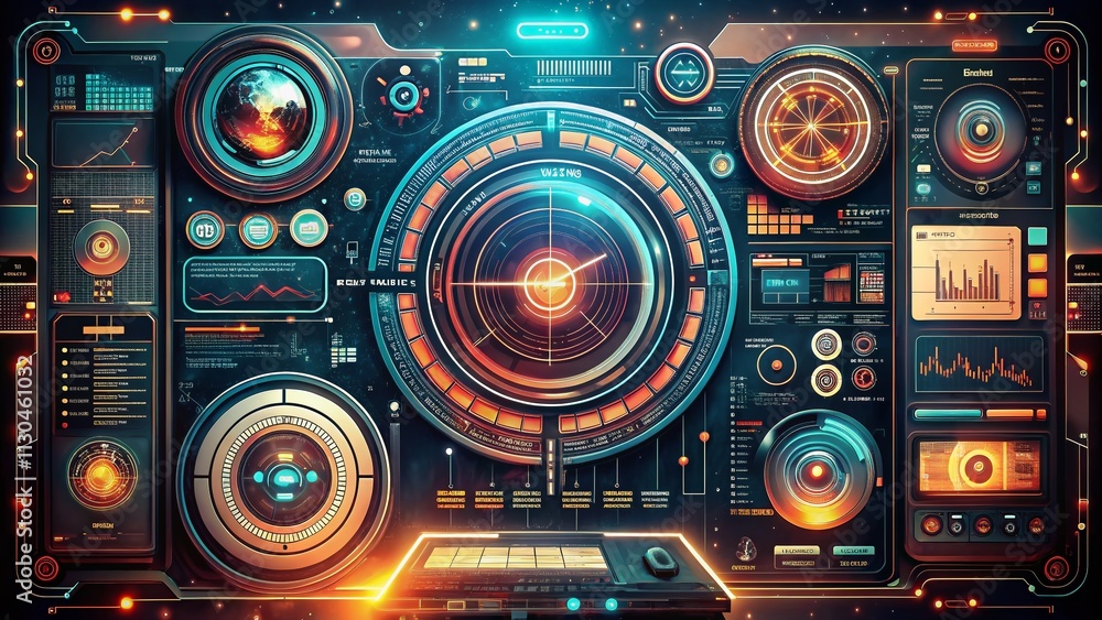 Vintage Style Hi-Tech User Interface Elements in Cyberpunk Aesthetic ...