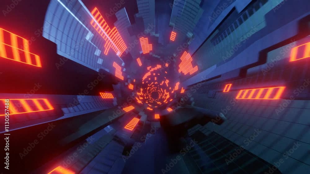 Flight in abstract sci-fi tunnel seamless loop. Futuristic VJ motion graphics for music video ...