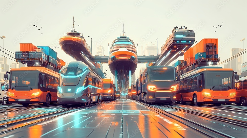 The futuristic logistics center gathers high-speed trains, electric ...