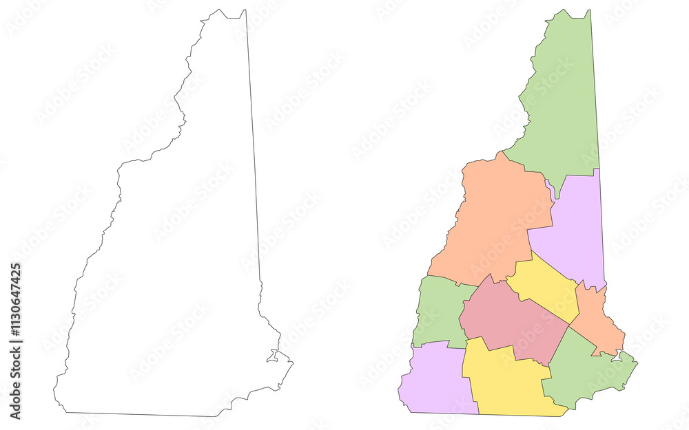 New Hampshire administrative map, New Hampshire outline and counties ...