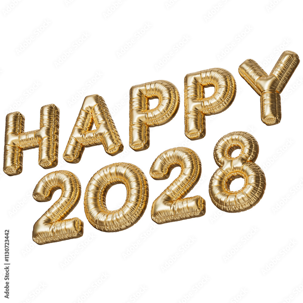 Happy 2028. The inscription in the form of gold balloons. 3D ...
