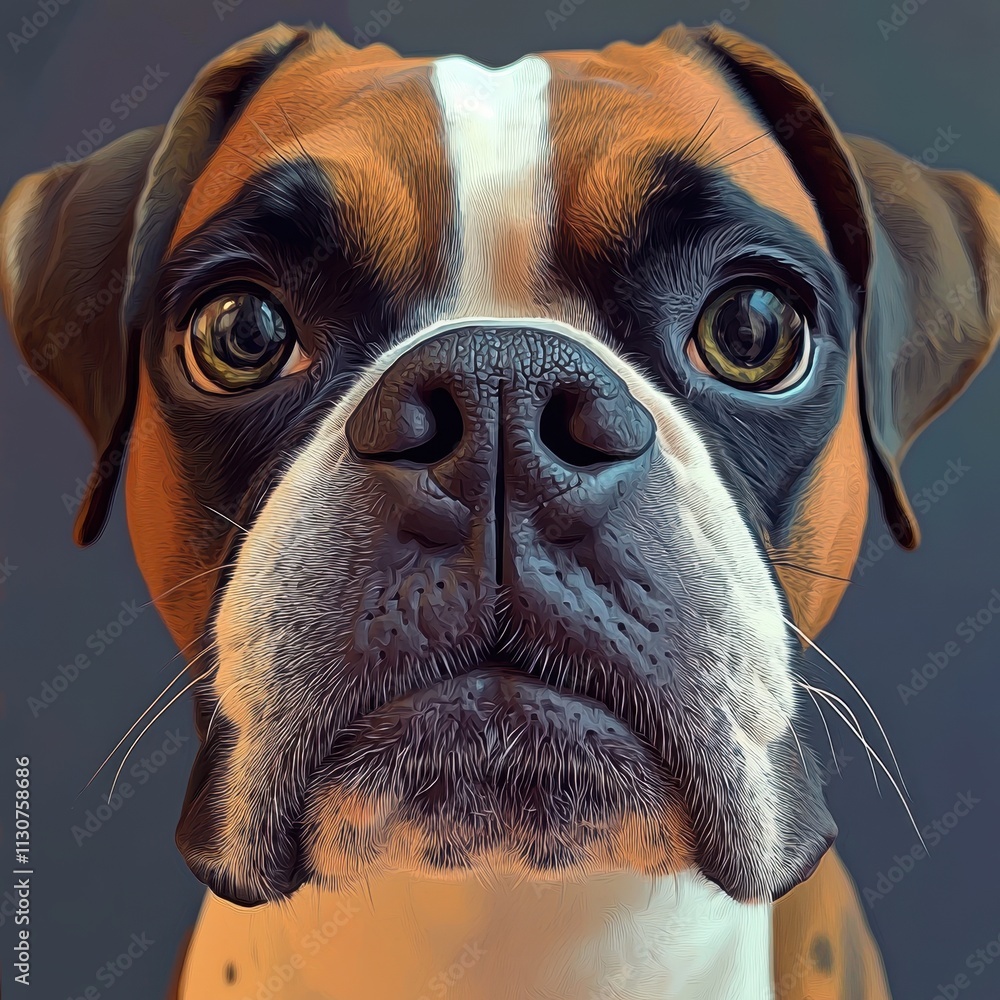 Foto de Symmetrical animated selfie of a boxer dog with exaggerated ...