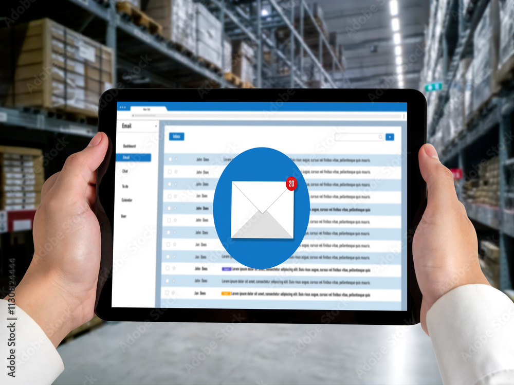 Email notification message showing on computer screen snugly. Digital ...