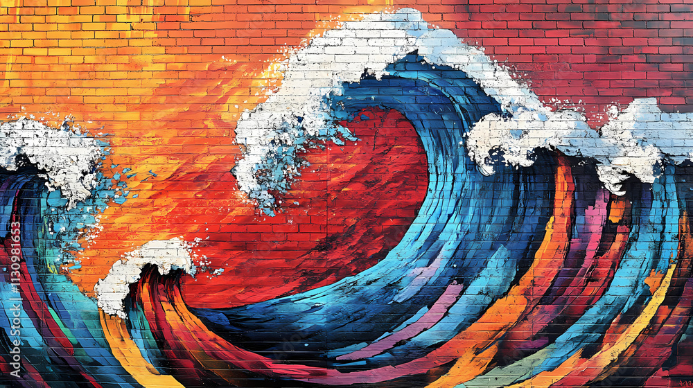 Colorful mural texture abstract wallpaper wall background of a wave ...