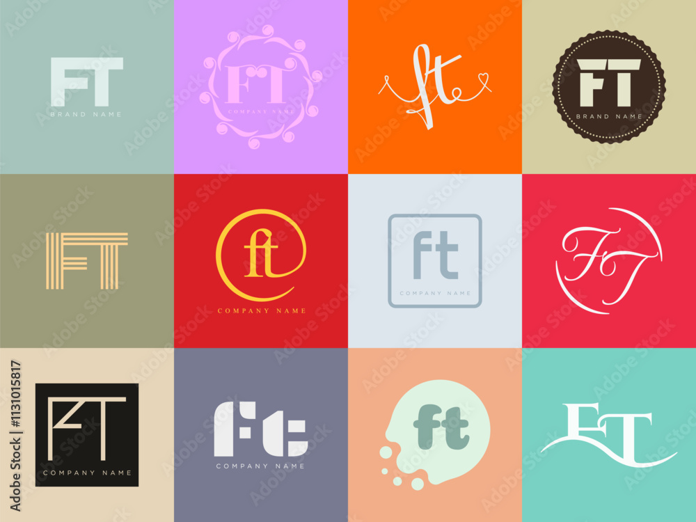 FT logo company template. Letter f and t logotype. Set different ...