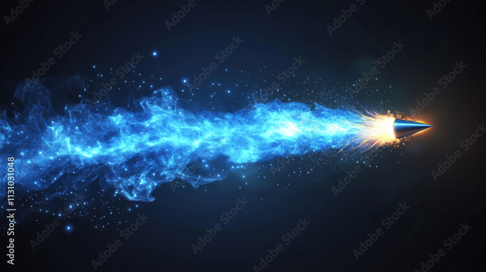 Blue fire trails of jet or rocket flight isolated on transparent ...