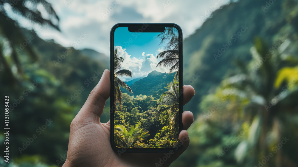 Smartphone lock screen with day and night landscape. Mobile phone ...