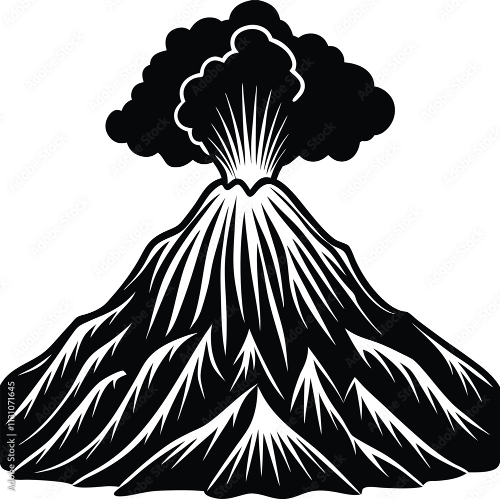 Volcano Silhouette Vector for Natural Disasters and Adventure-Themed ...