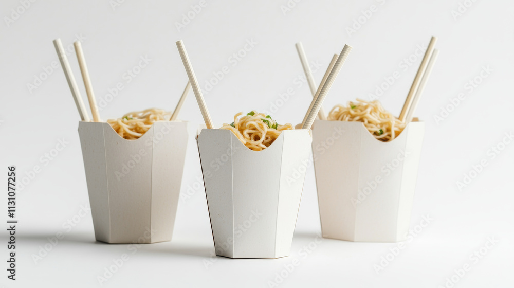 Noodle box mockups set isolated on white background. Vector realistic ...