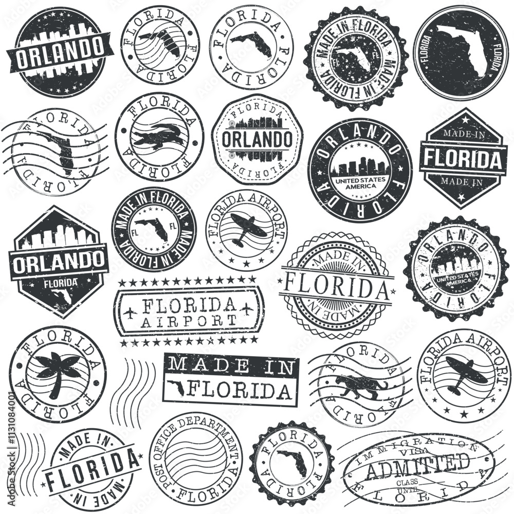 Orlando, FL, USA Set of Stamps. City Travel Marks. Made In Product ...