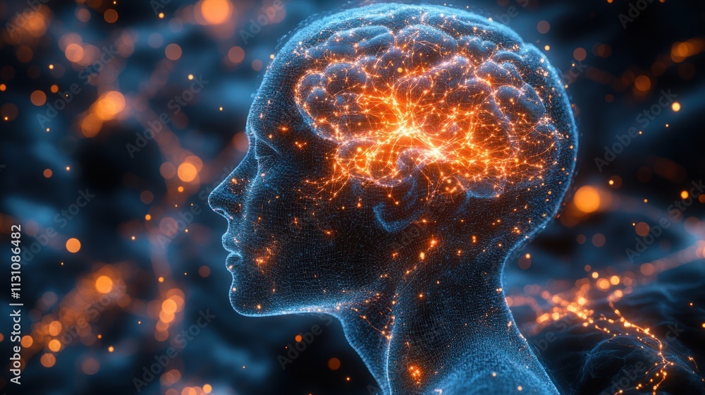 Exploring neural connections human brain visualization digital art abstract environment side ...