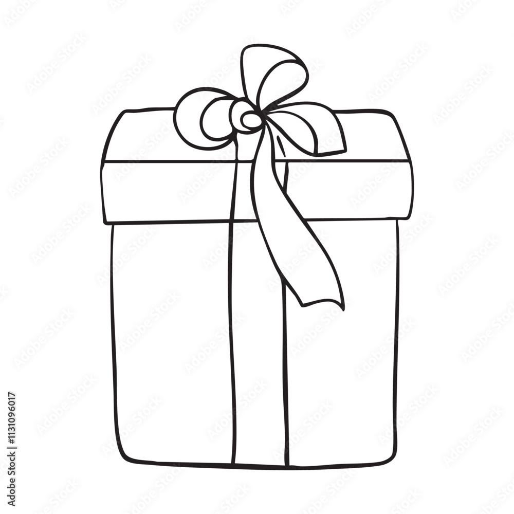 Gift box with bow outline coloring book page line art vector drawing ...