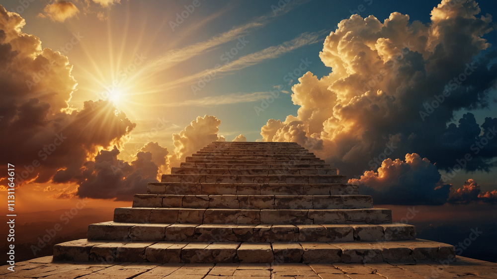 Beautiful religious background. Sunset or sunrise, cloud,stairs to ...
