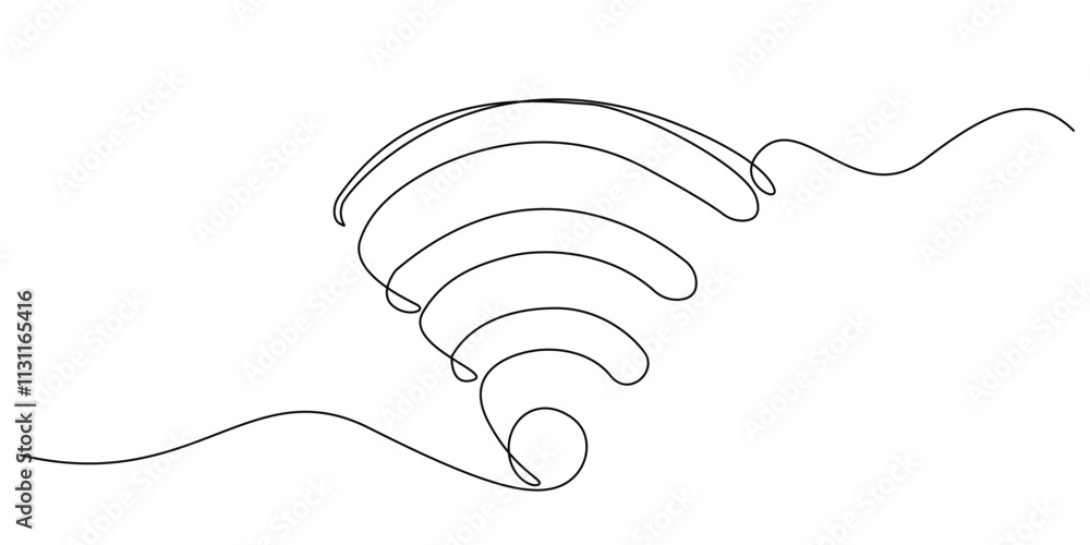 continuous line drawing of wifi icon.one line drawing of internet ...