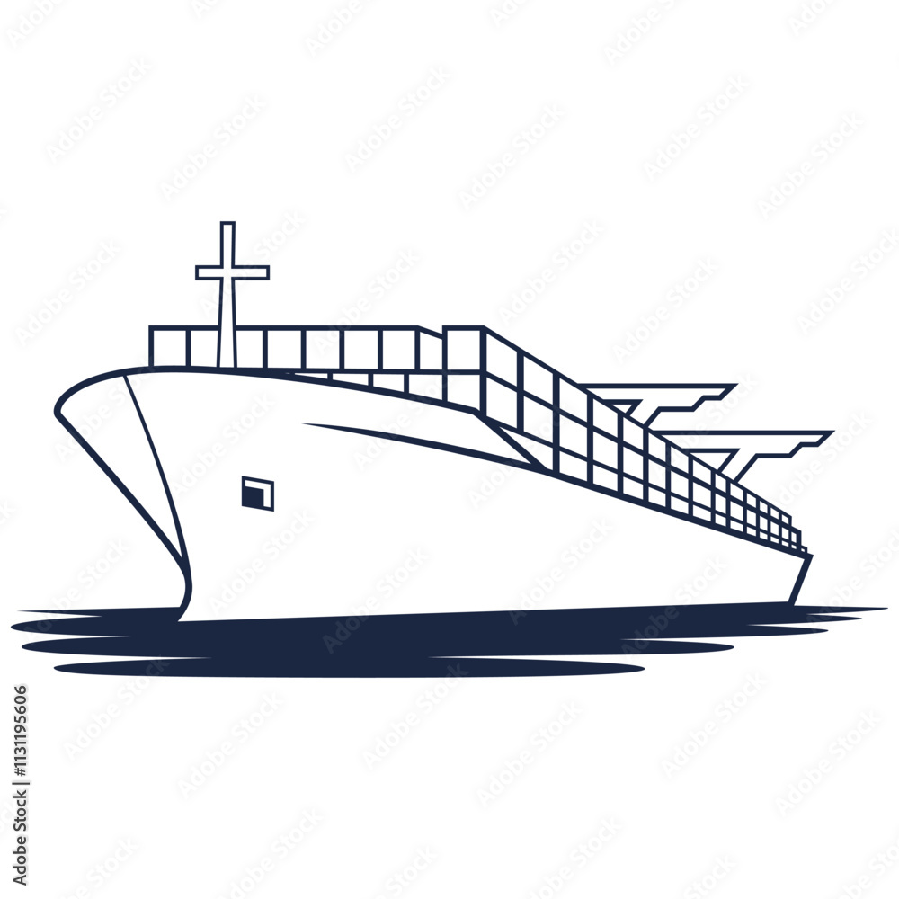 cargo ship outline, container ship line art, export ship vector and ...
