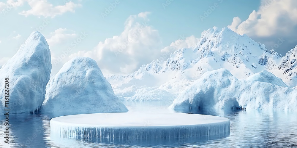 Ice podium background snow winter product platform cold mountain 3D ...