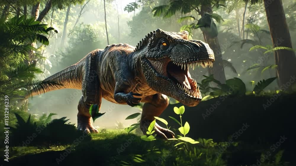 Tyrannosaurus Rex Roars Through Jungle: A powerful Tyrannosaurus Rex ...