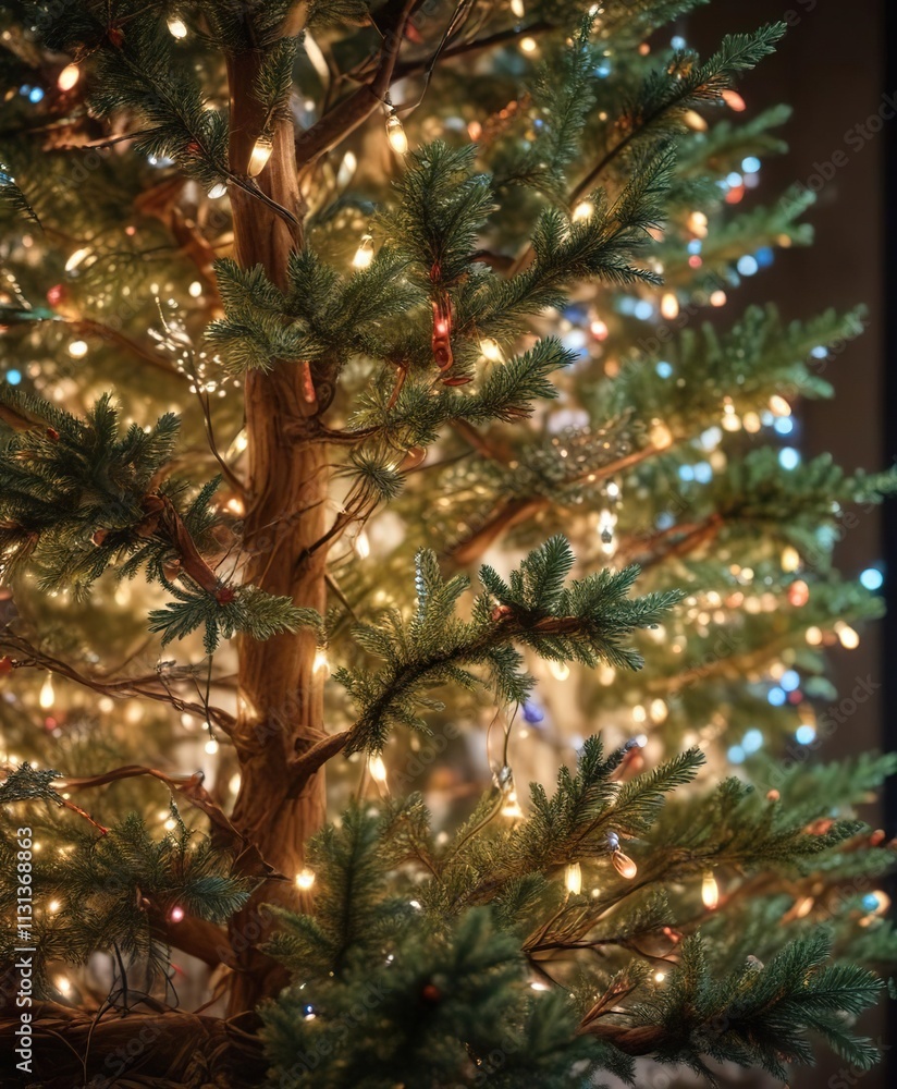 Flickering Christmas lights on a blurred tree, holiday cheer, winter ...