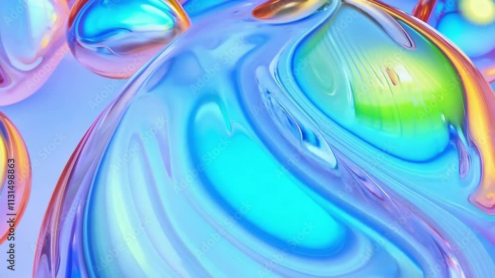 Series of colorful spheres are floating in a blue background. The ...