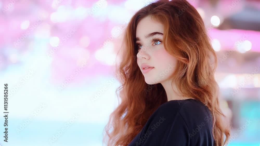 Model with flowing red hair expressing a range of emotions and ...