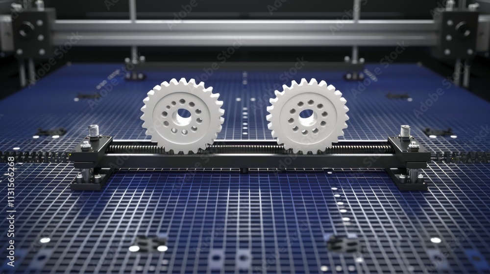 Gantry with x carriage and print head of fdm 3d printer making white ...