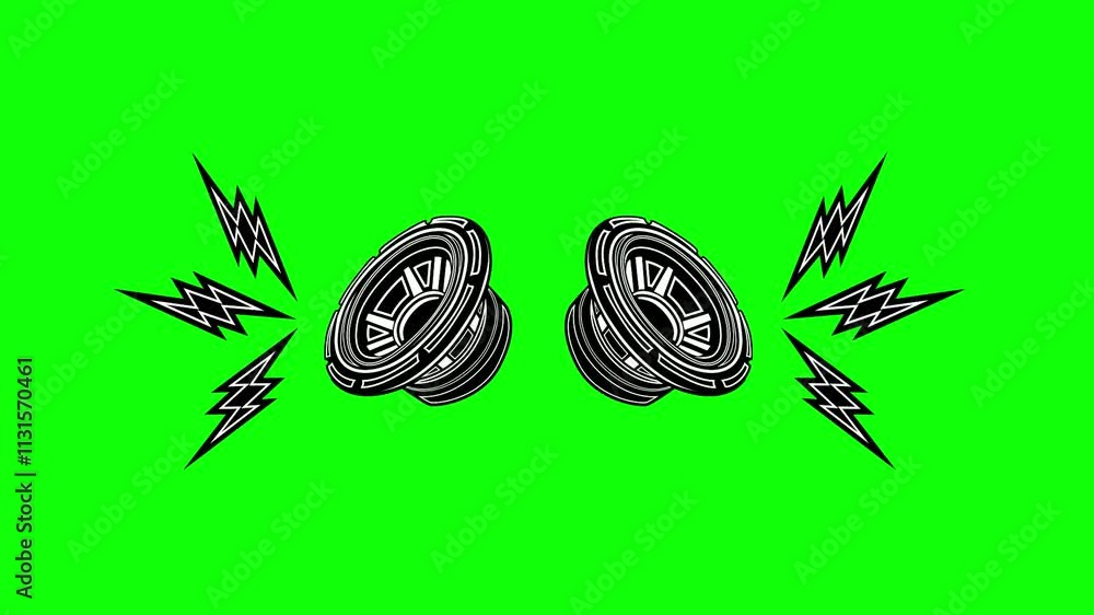 double loudspeaker animation. subwoofer motion on green screen ...
