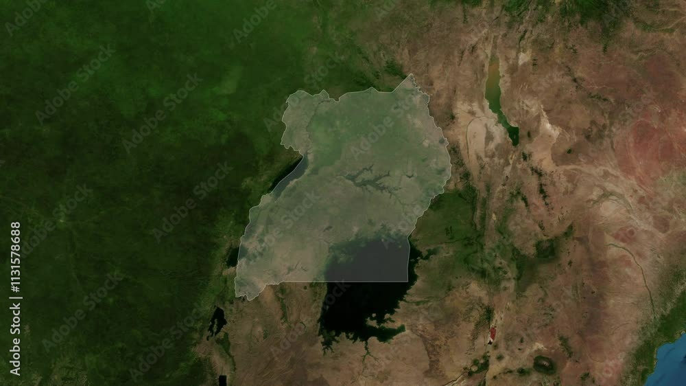 Zoom from Earth to Uganda. (Highlighted) World map animation with ...