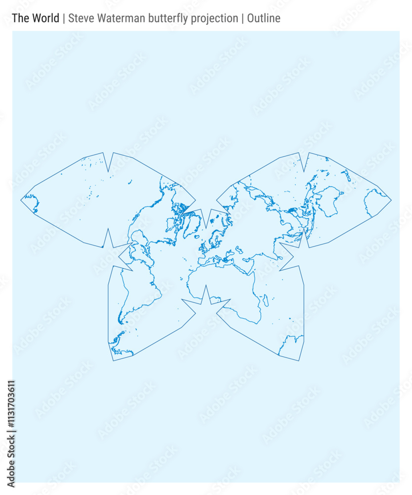 World Map. Steve Waterman butterfly projection. Outline style. High ...