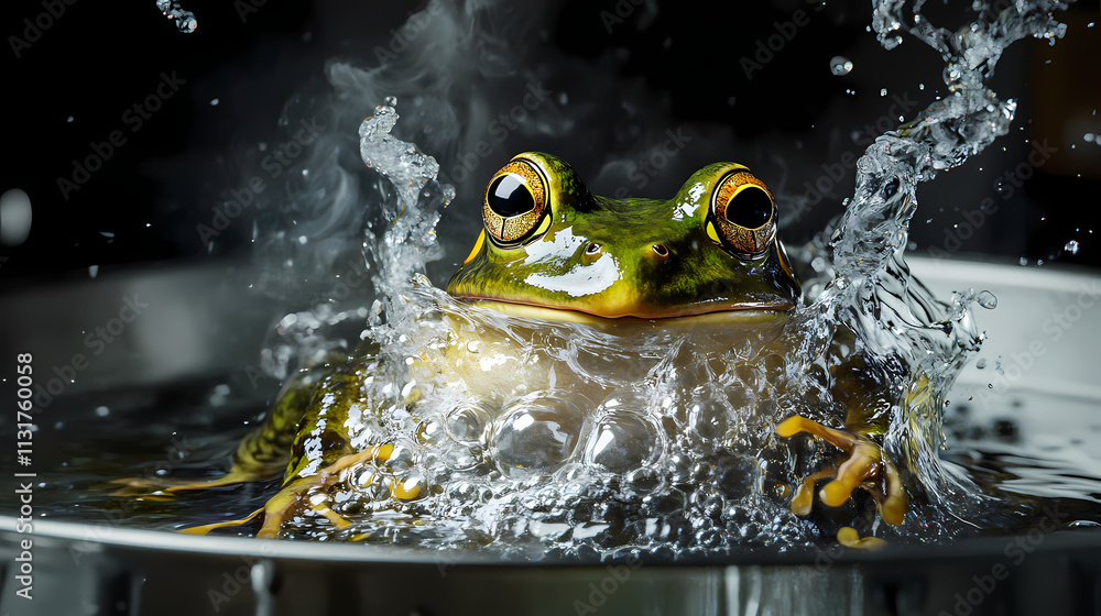 Boiling frog, a frog being slowly boiled alive. not real image created ...