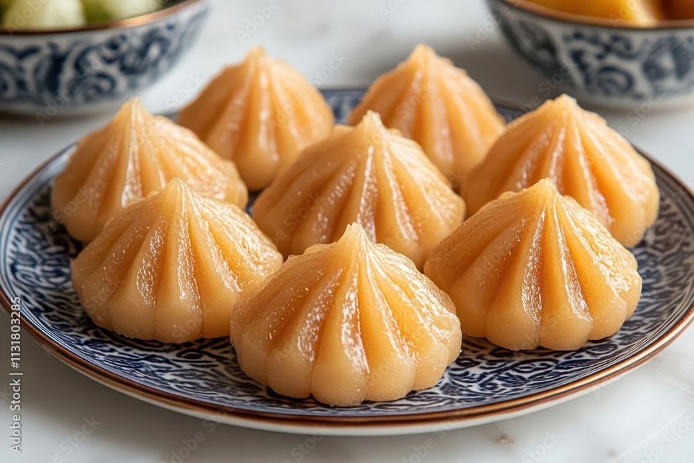 top view of a beautifully arranged plate of indian sweet modak ...