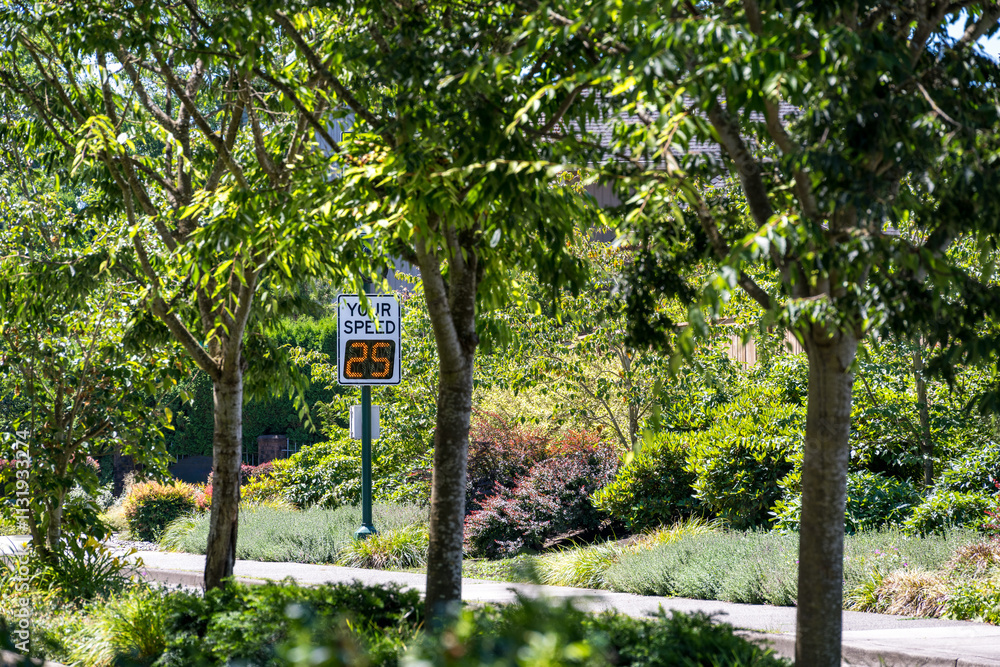 Traffic safety in a residential and school zone, electronic sign that ...