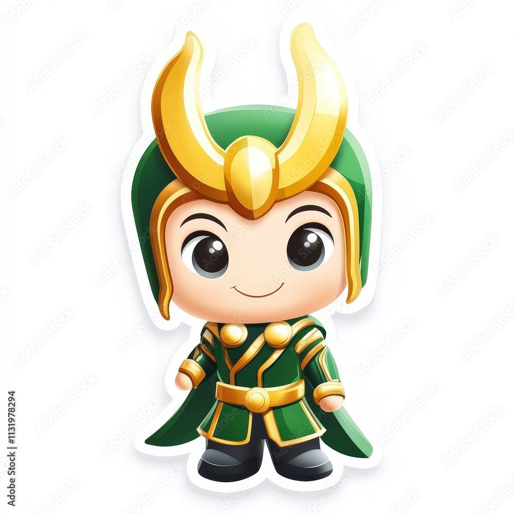 Adorable chibi character dressed in green armor and a golden horned ...