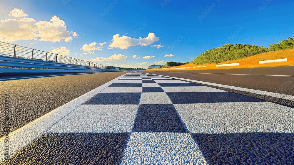 Race track captures finish line with speed and horizon. Asphalt stage ...