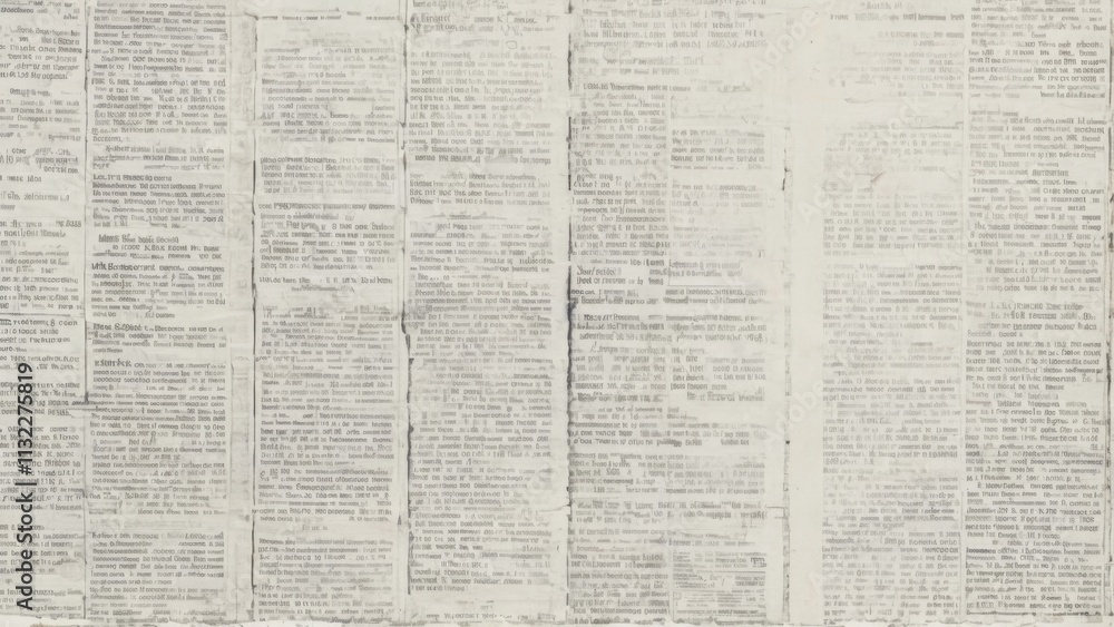 Worn and Aged Black and White Newspaper Page with Faded Text in Serif ...