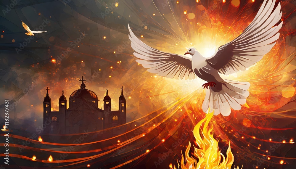 Pentecost Celebration A Vibrant Background Featuring a Flying Dove and ...
