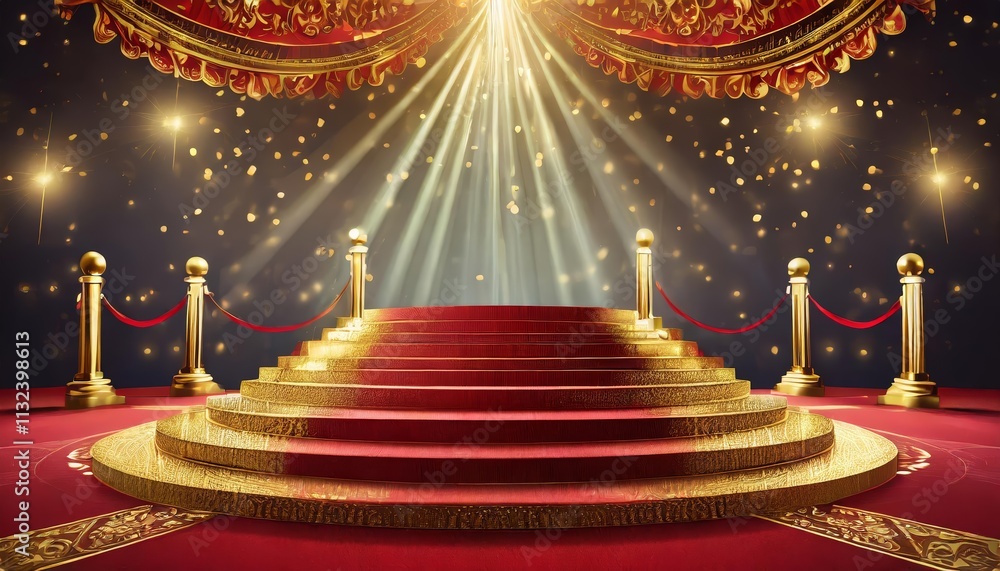 Elegant Red Carpet Bollywood Stage with Maroon Steps and Spot Light ...