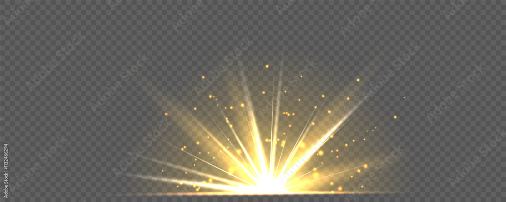 Set of Golden Light Bursts: Shimmering Star Effects, Radiant Sun Flares ...