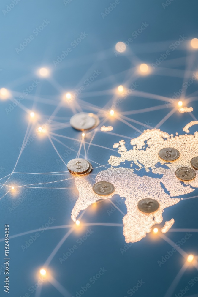 Global Currency Connections Illuminated World Map with Currency Symbols ...