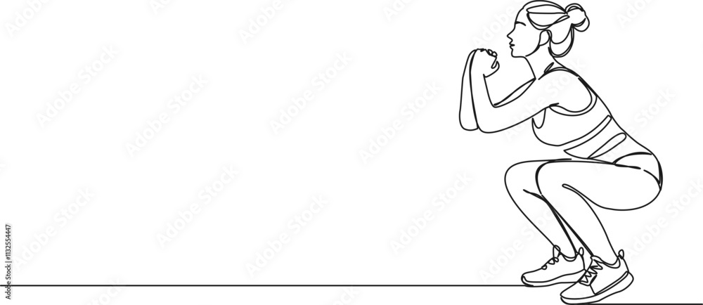 Poster continuous line drawing of fit woman doing squats, line art ...