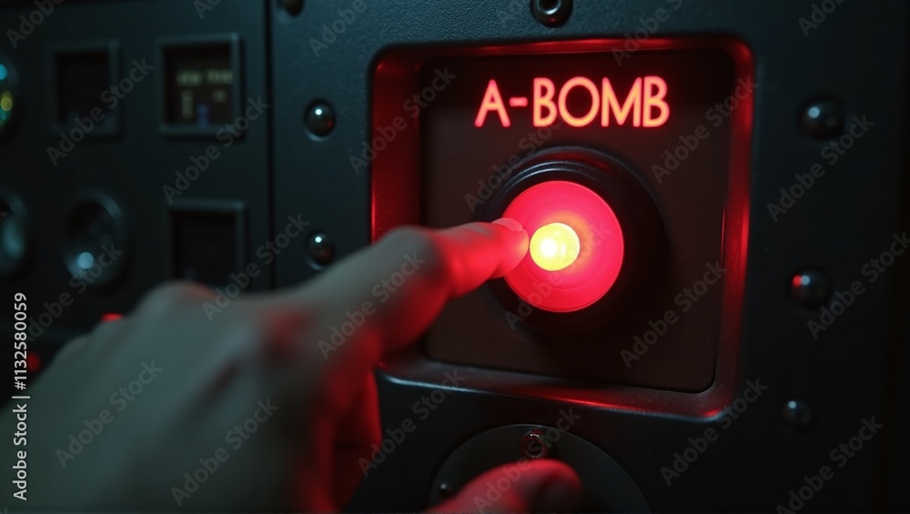 A tense finger hovers over a glowing red button. One press could launch ...