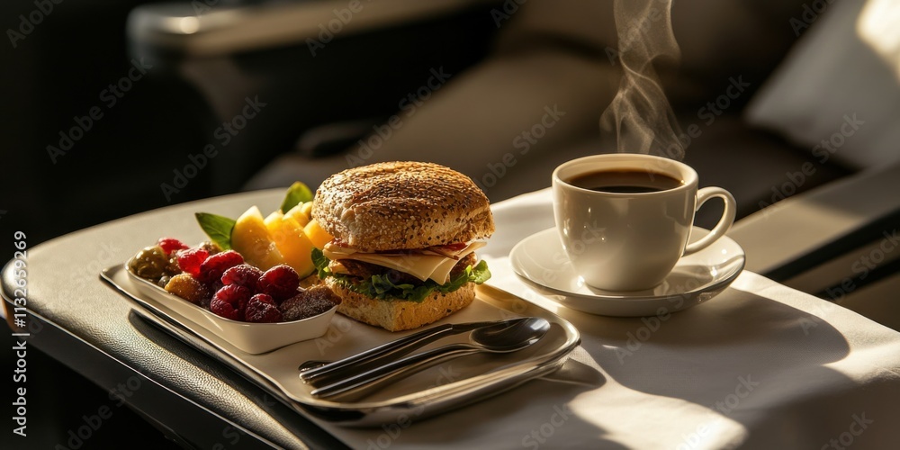 Photo & Art Print A premium in-flight breakfast featuring a gourmet ...