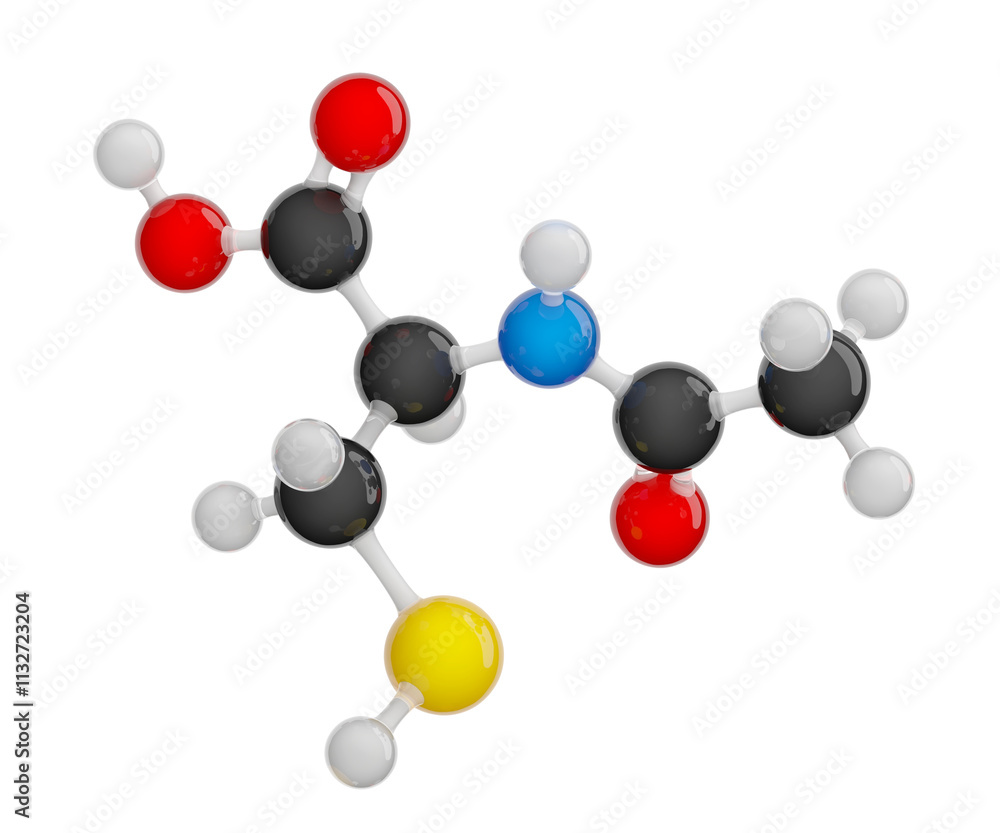 Molecule of Acetylcysteine (NAC). Molecular formula: C5H9NO3S. Chemical ...